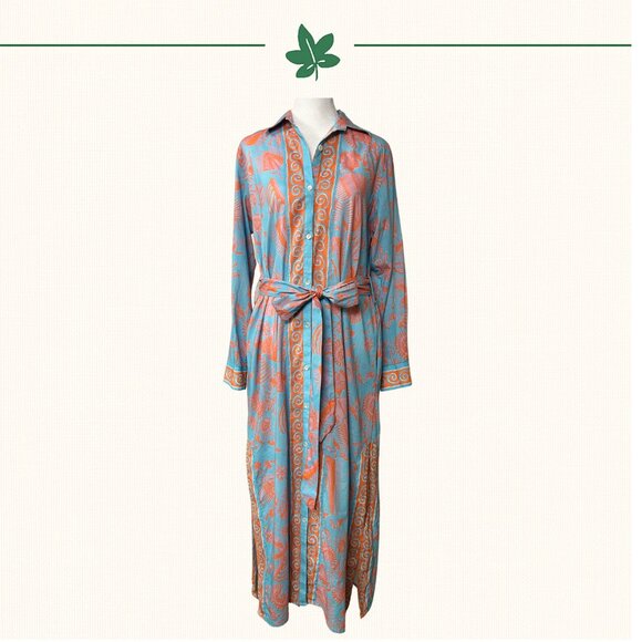bella tu | Dresses | Bella Tu Blue Orange Printed Cotton Maxi Dress ...